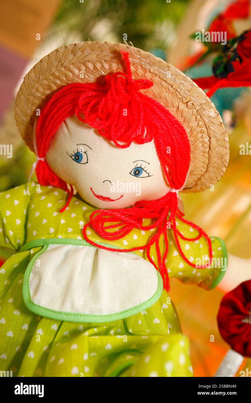 colorful handmade dolls for sale on street market. Brazil Stock Photo ...