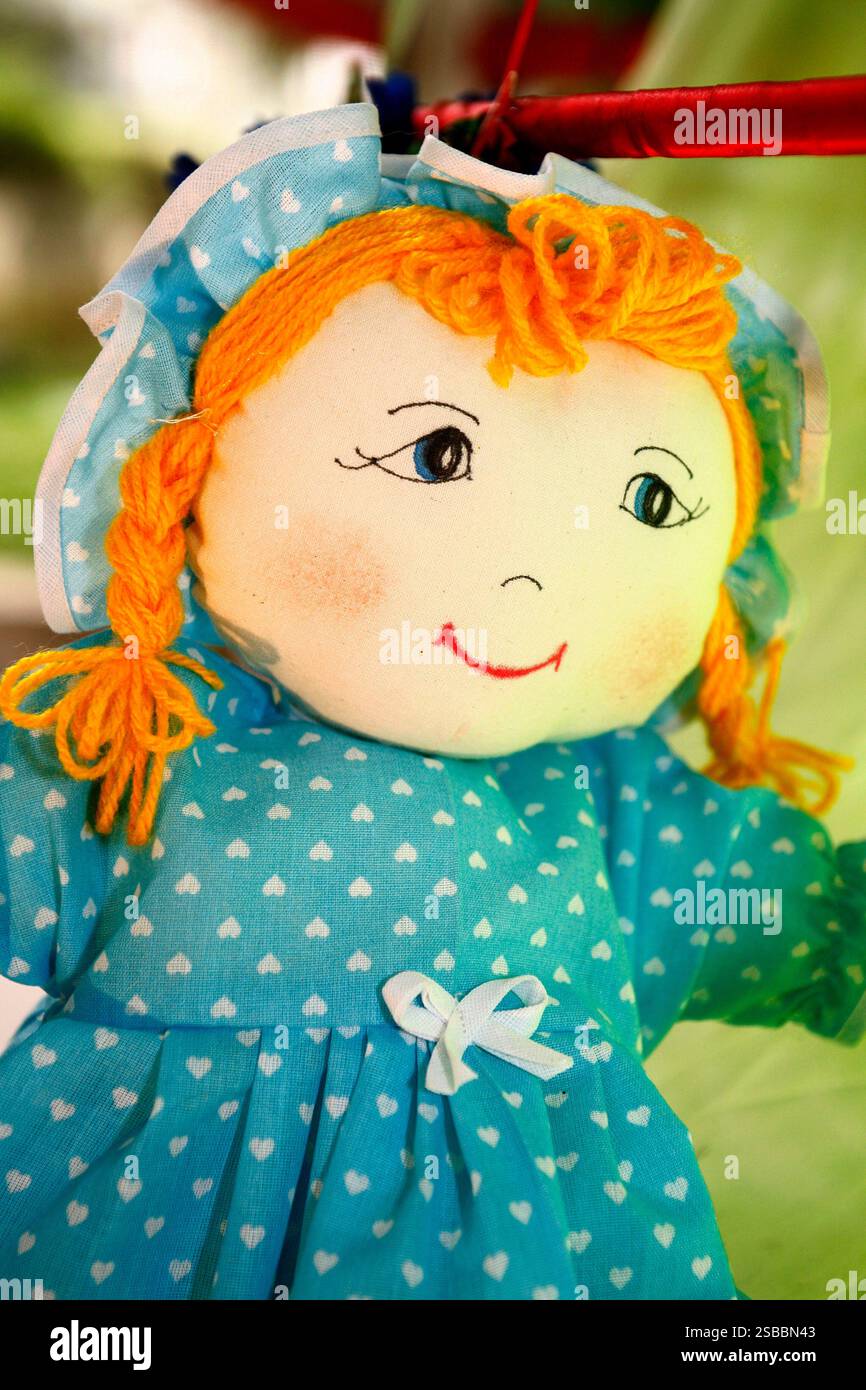 colorful handmade dolls for sale on street market. Brazil Stock Photo ...