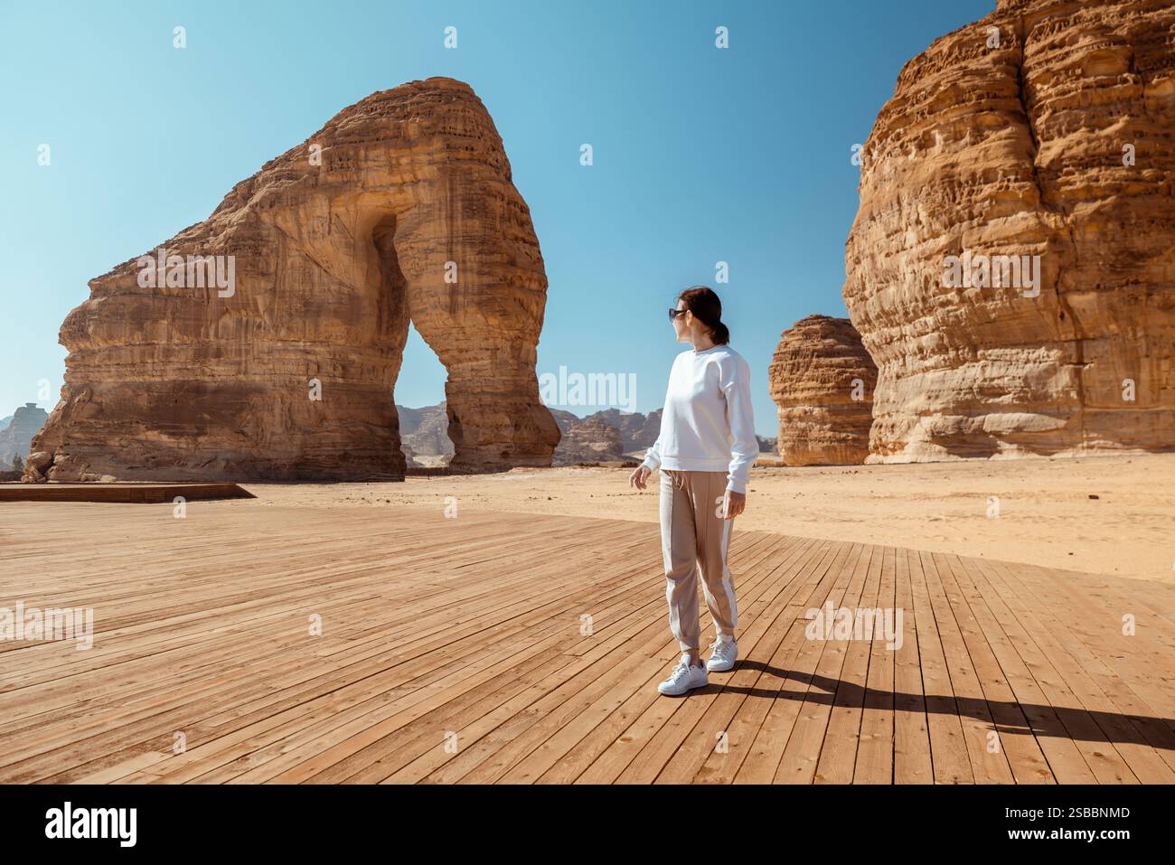 Woman Exploring Elephant Rock in AlUla, Saudi Arabia Iconic Desert ...