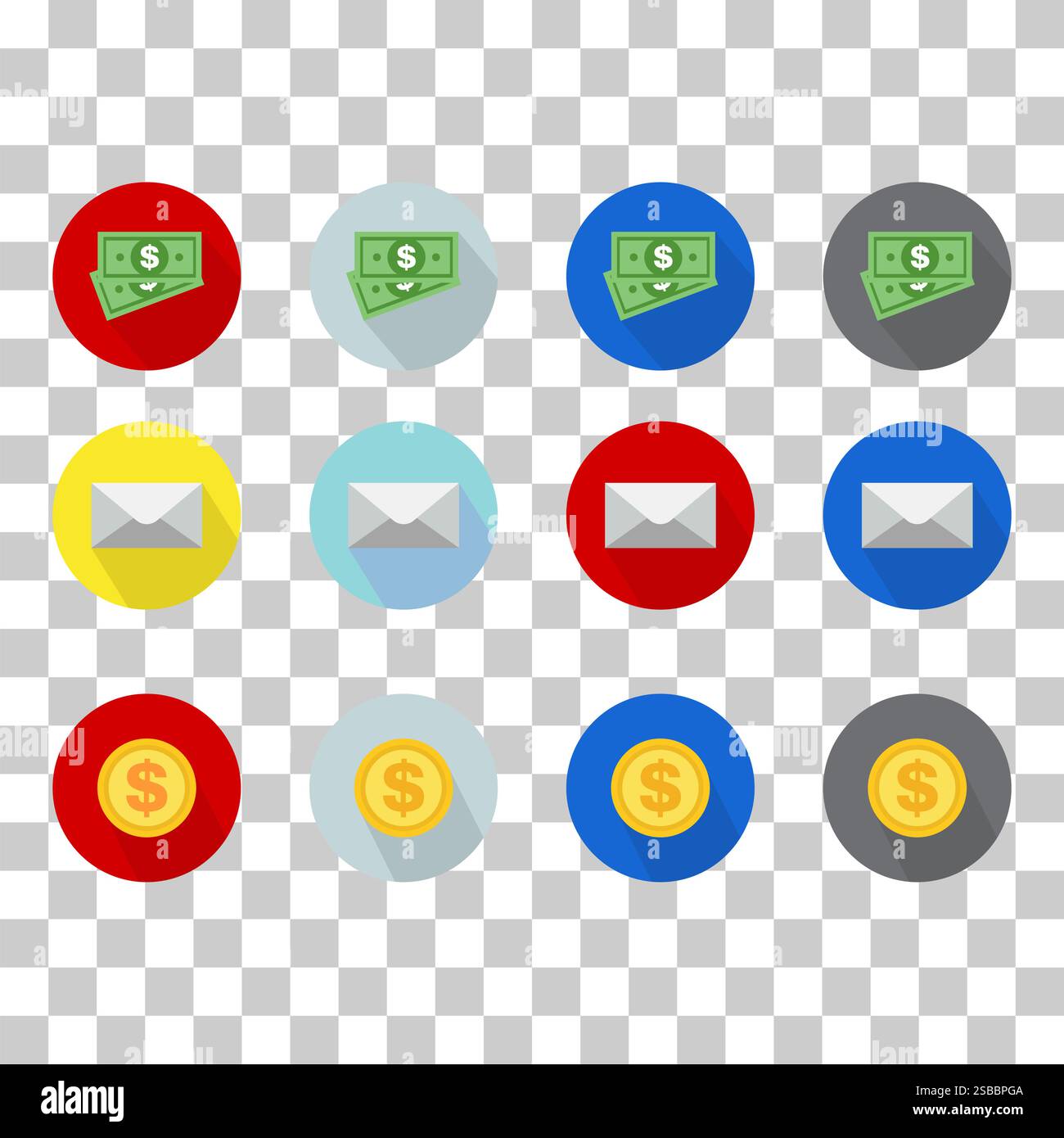 Set of Dollar paper money icon, symbol on color background. Vector ...