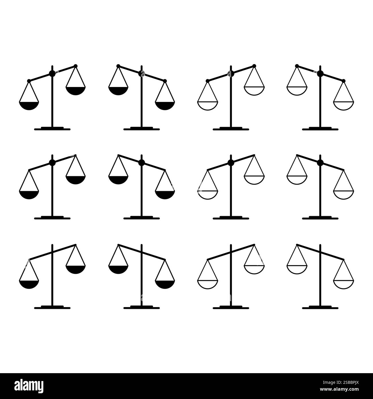 Set of Scale equal icon, lawyer crime web sign, protection balance ...