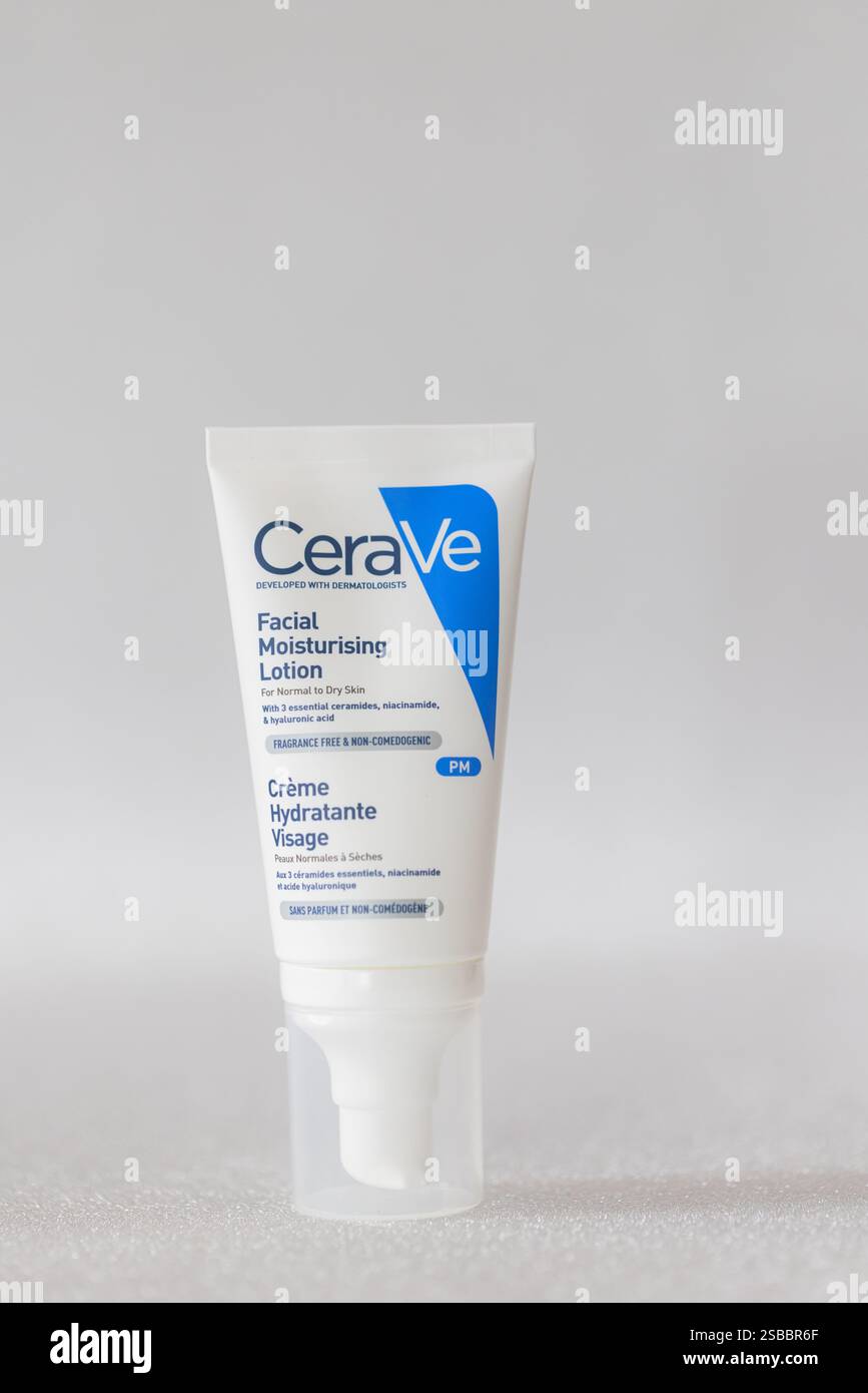 Lviv, Ukraine - February 1, 2025: CeraVe PM Facial Moisturizing Lotion ...