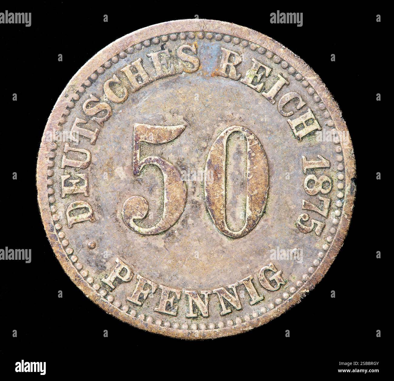A 50 Pfennig coin from Deutsches Reich, minted in 1875, featuring ...