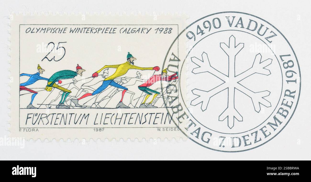 Cancelled postage stamp printed by Liechtenstein, that promotes Winter ...