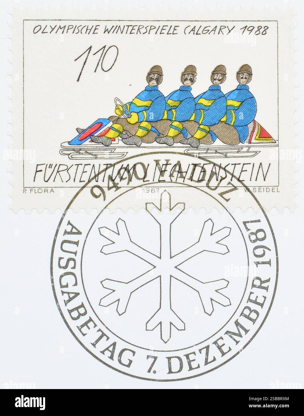 Cancelled postage stamp printed by Liechtenstein, that promotes Winter ...