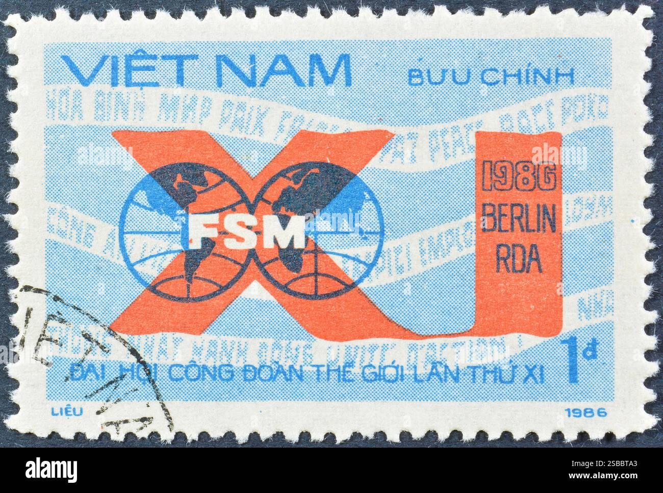 Cancelled postage stamp printed by Vietnam, that shows FSM emblem ...