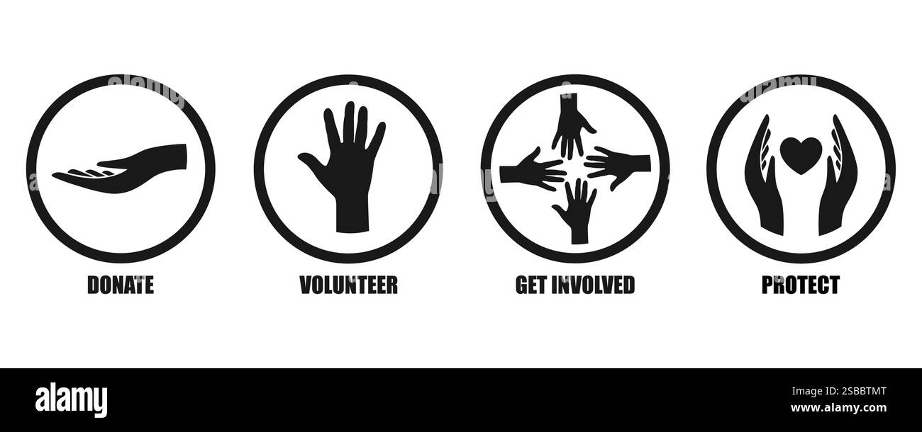 Charity Symbols Pack Donate, Volunteer, Get Involved, Protect Stock ...
