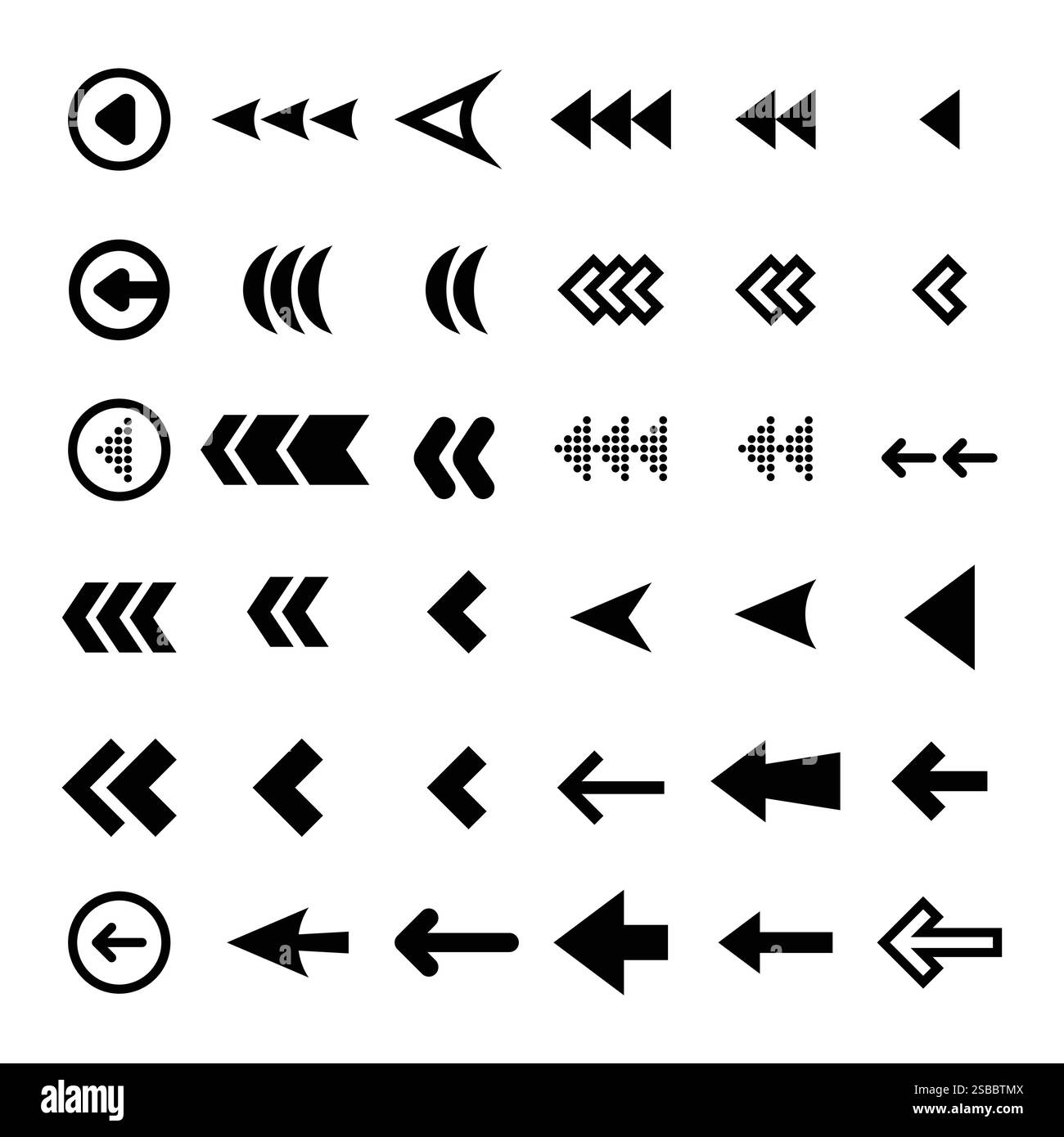 Set of style black vector left arrows isolated on white. Arrow vector ...