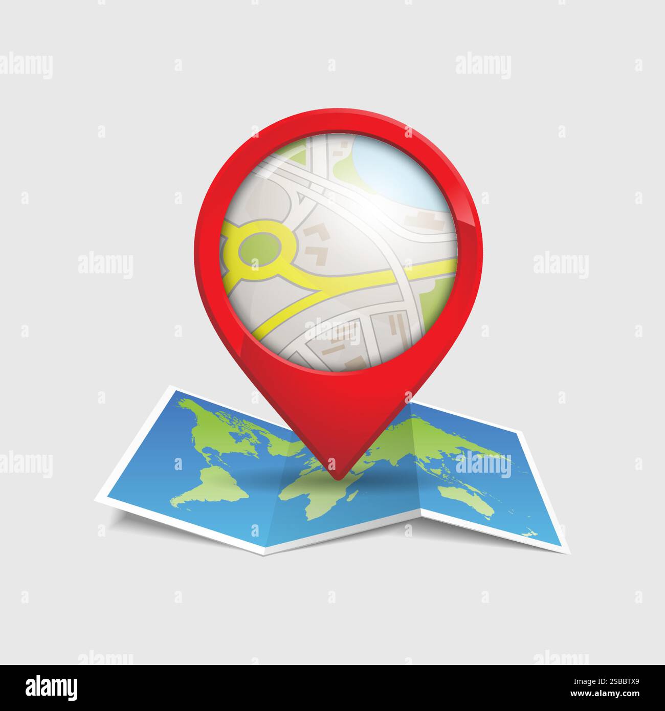 Map with pin red direction pointer on folded city map Stock Vector Images - Alamy