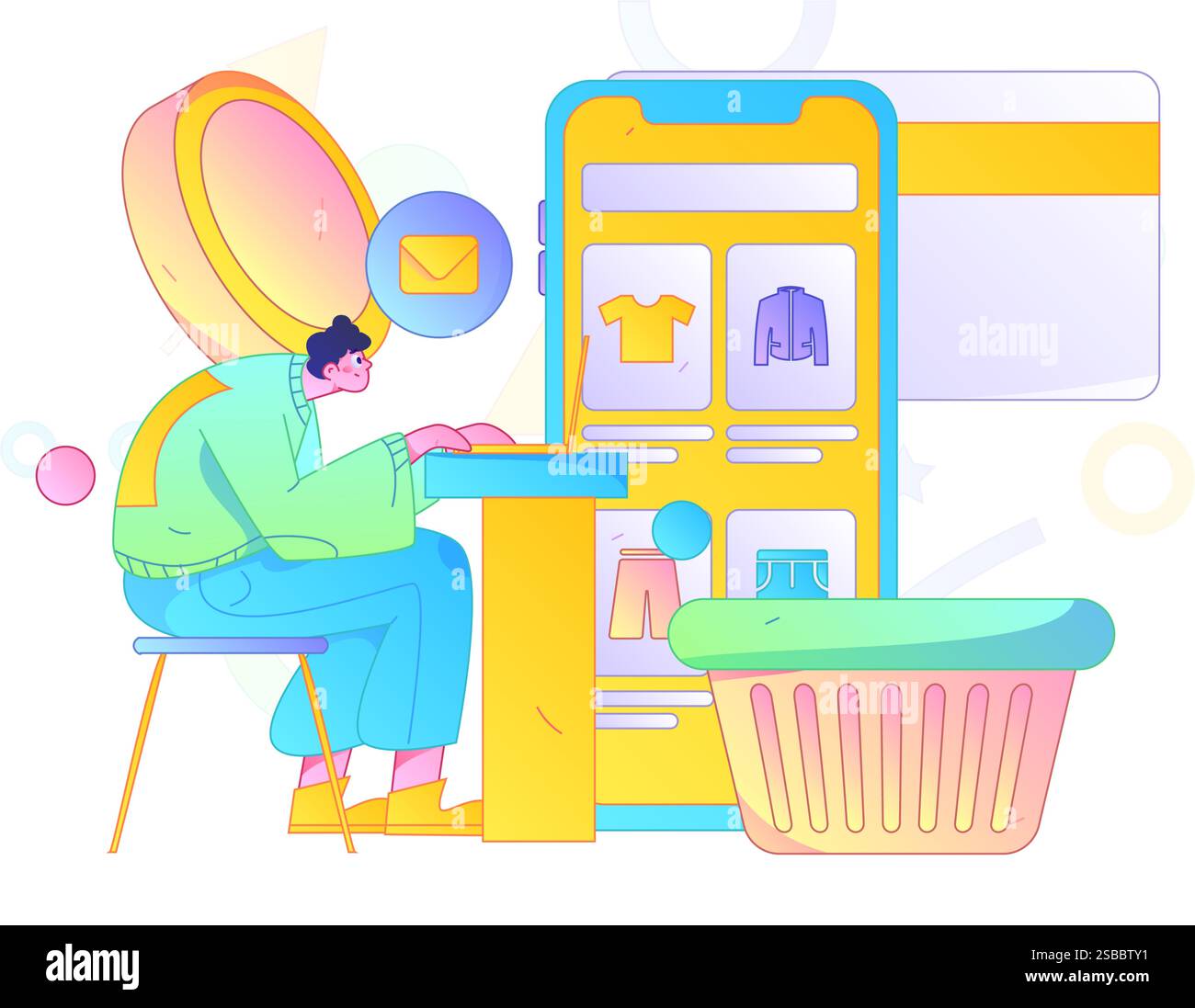 Holiday shopping people doing e-commerce online shopping flat vector ...