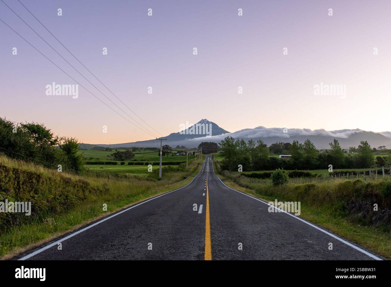 Road to Mount Taranaki at dusk, New Zealand Stock Photo - Alamy