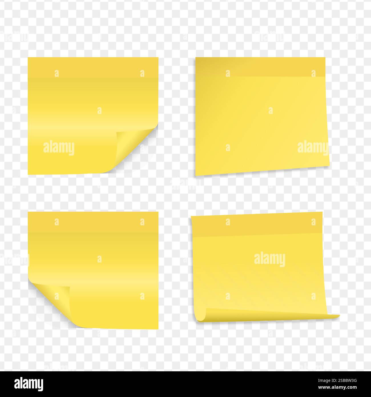 Set of yellow stick paper notes on transparent background. Vector ...