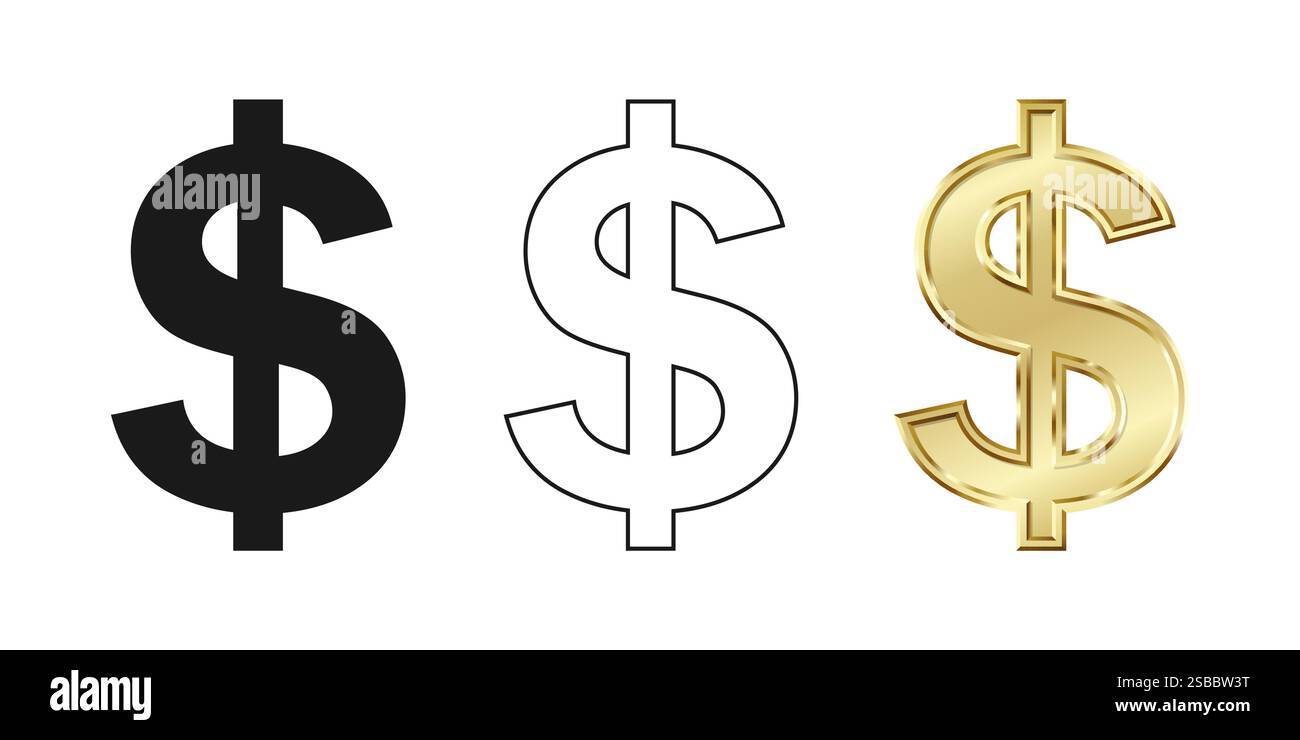 Golden US dollar currency symbol isolated on transparent background ...