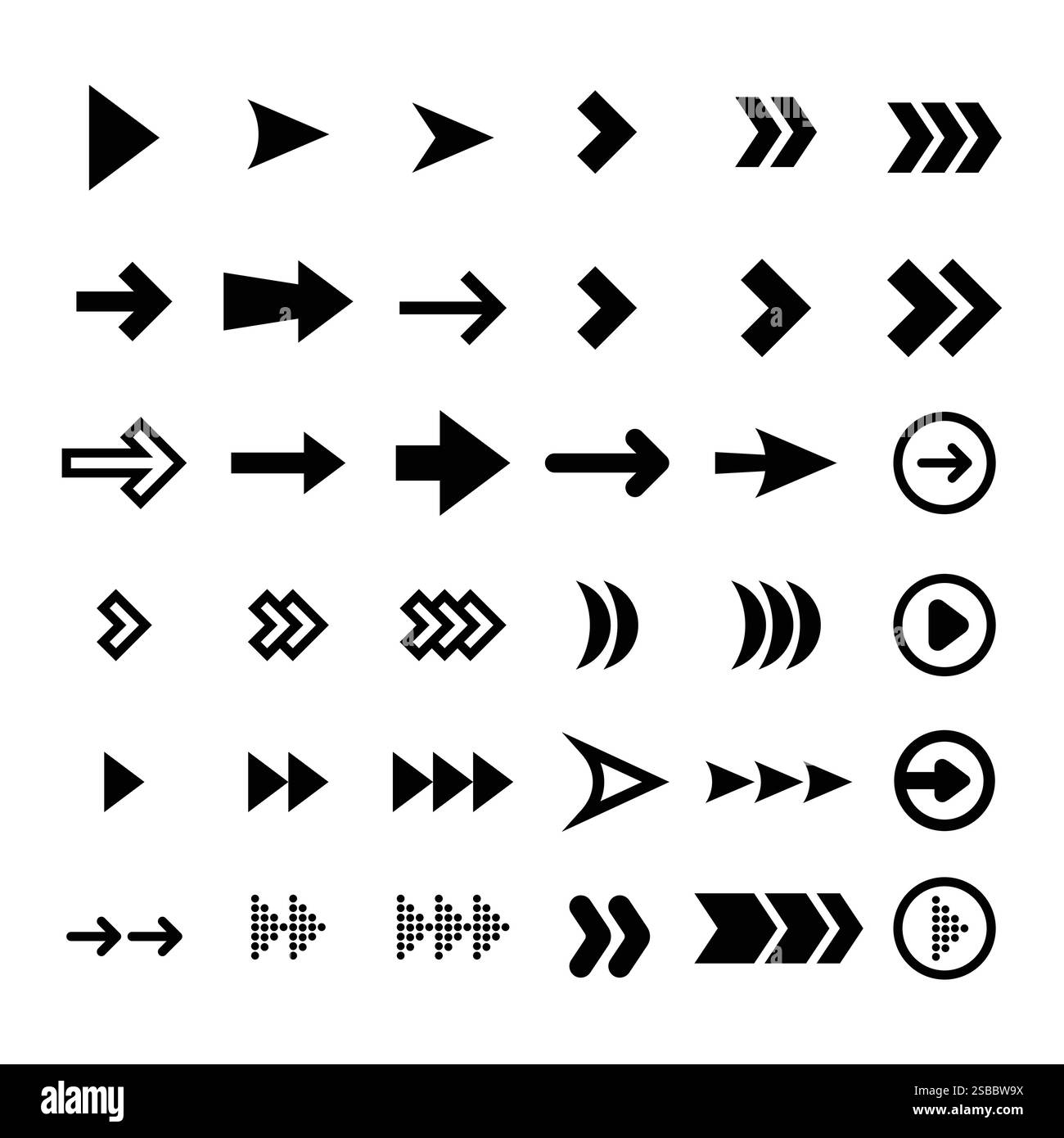 Set of style black vector right arrows isolated on white. Arrow vector ...