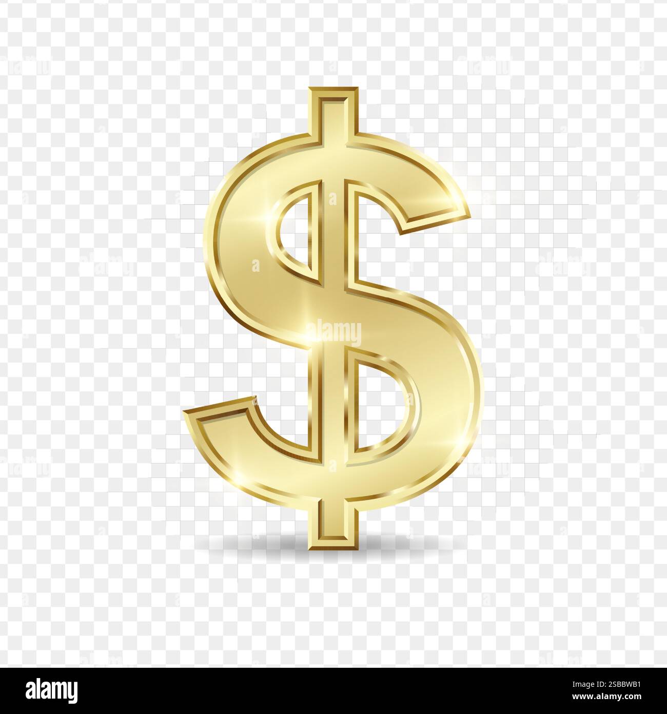 Golden US dollar currency symbol isolated on transparent background. Golden dollar sign. 3D ...