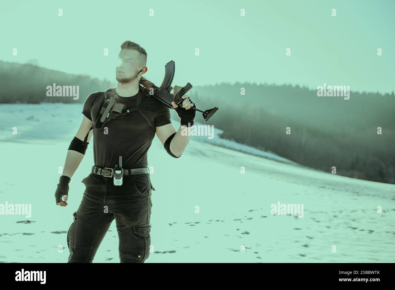 Special forces soldiers with weapon take part in military maneuver. war ...