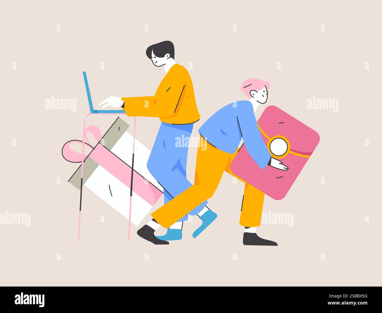 Holiday shopping people doing e-commerce online shopping flat vector ...