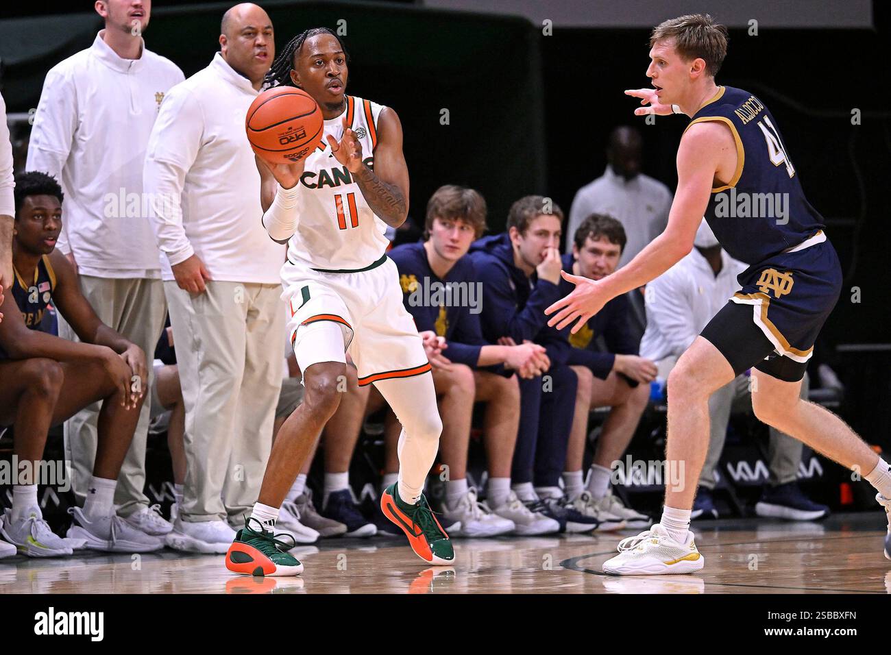 CORAL GABLES, FL - FEBRUARY 01: Miami guard A.J. Staton-McCray (11 ...