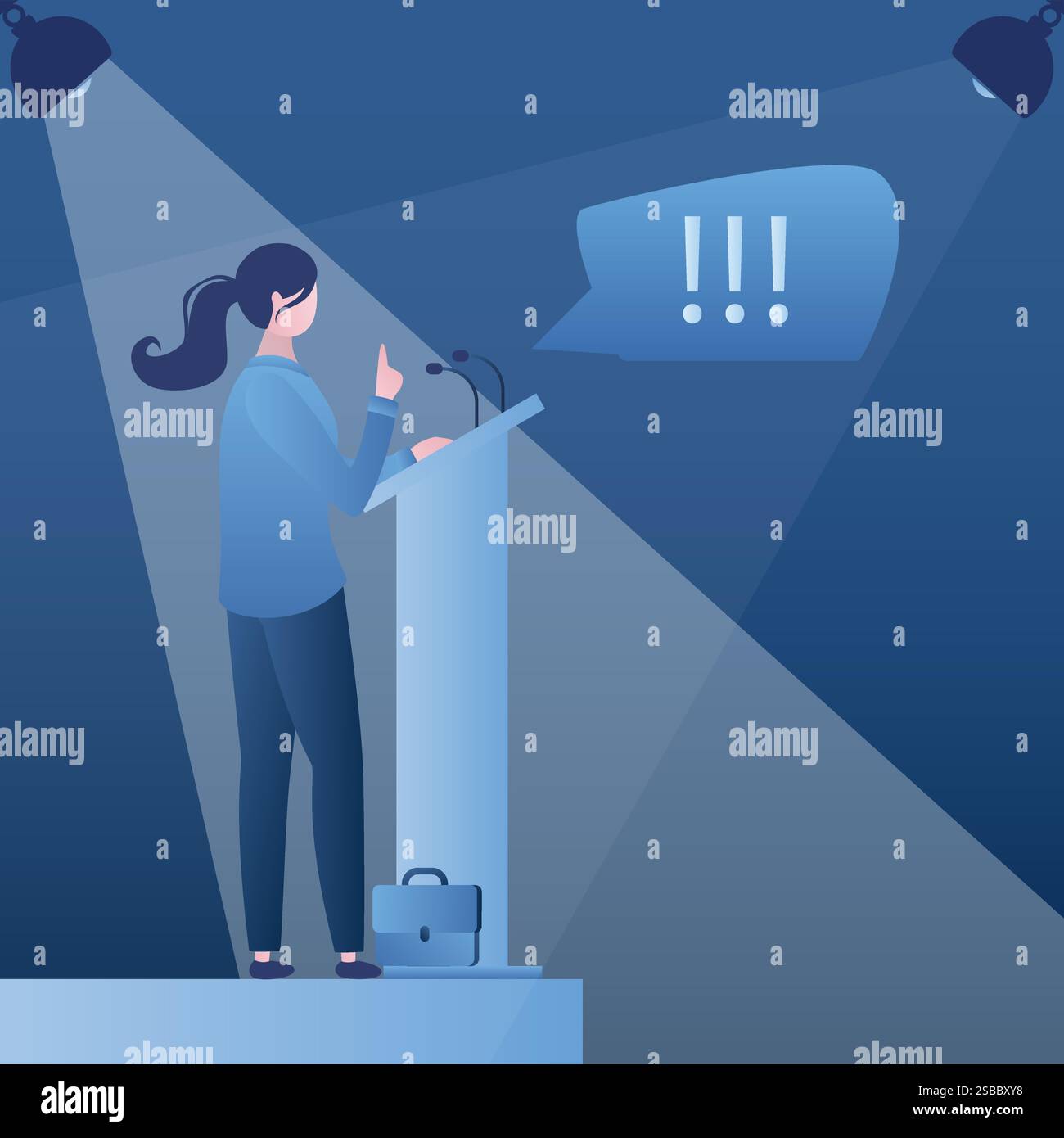 Woman Speaker at the rostrum. The politician gives a speech at the ...