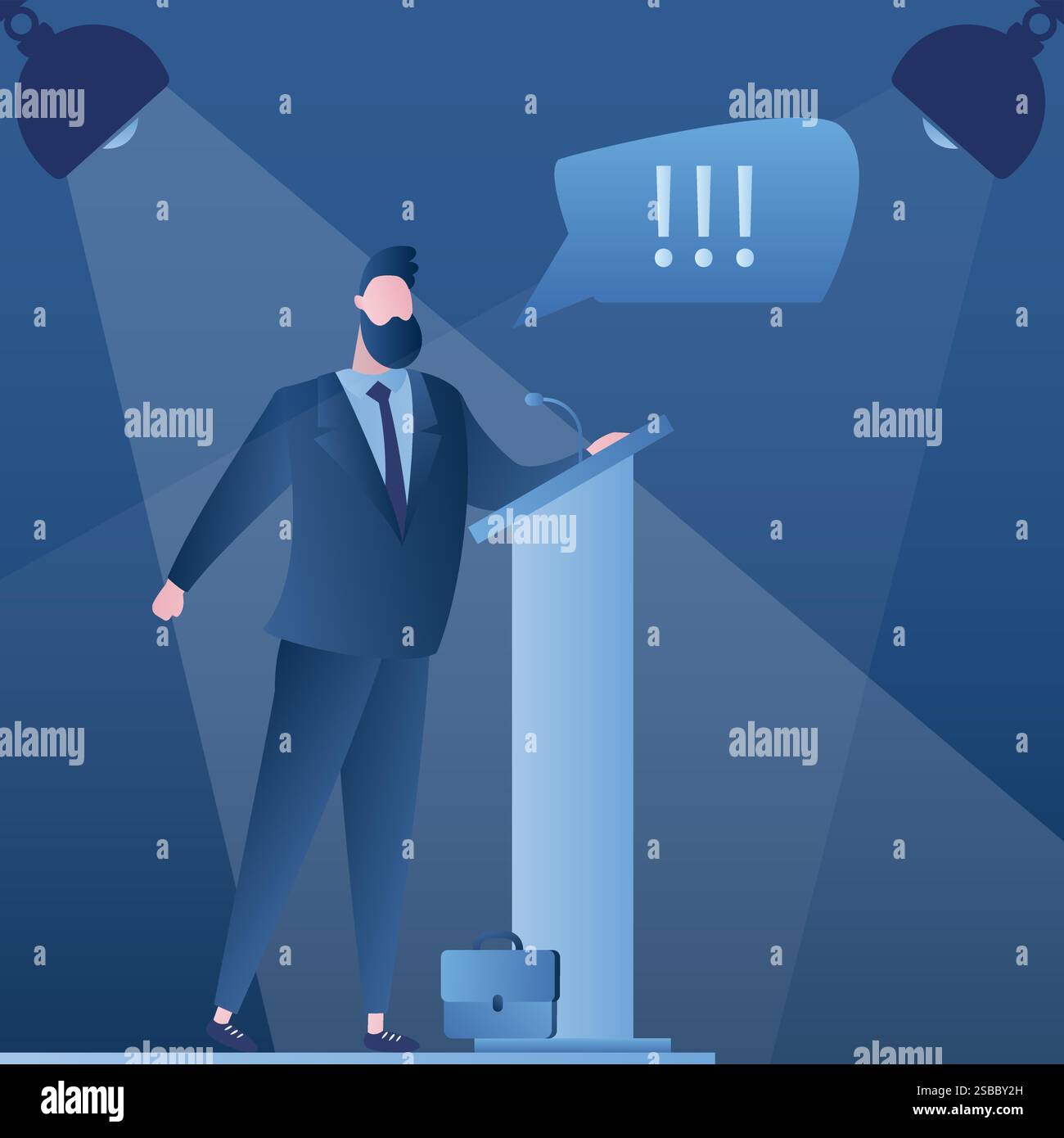 Speaker at the rostrum. The politician gives a speech at the tribune ...