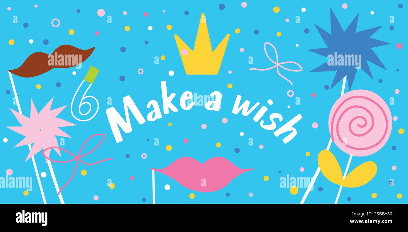 Colorful Make a Wish Celebration Poster with Cheerful Decorations Stock ...