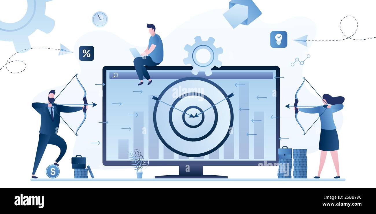 Marketing concept background.Targeting, reaching audience. Advertising campaign - from business ...