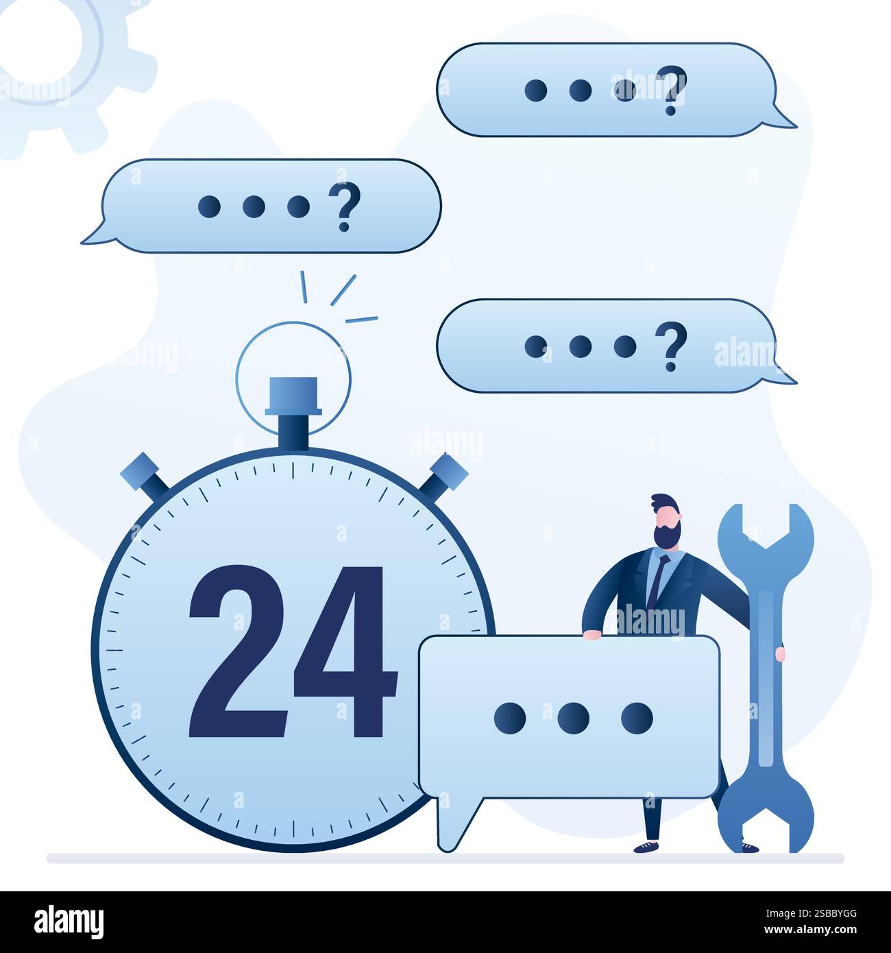 Big watch with 24 hours support.Man consultant or assistant holding ...