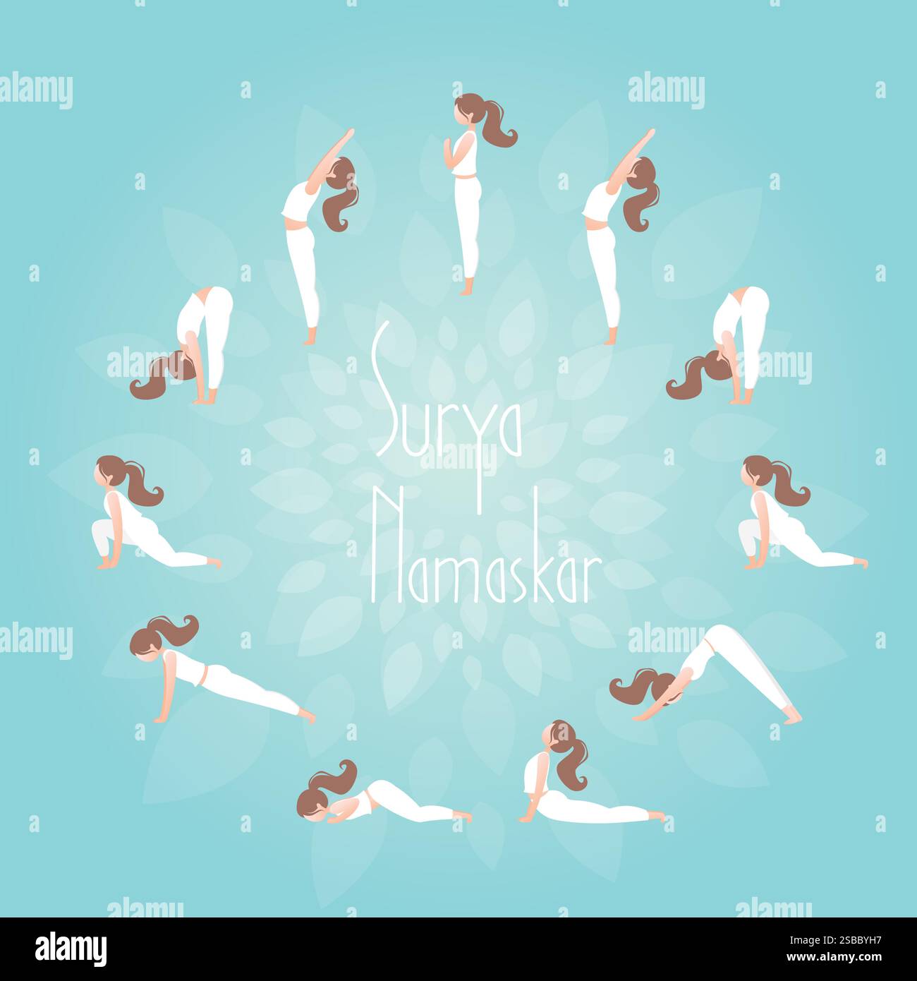 Sun salutation. Surya namaskar. Complex asanas,fitness training.Yoga ...