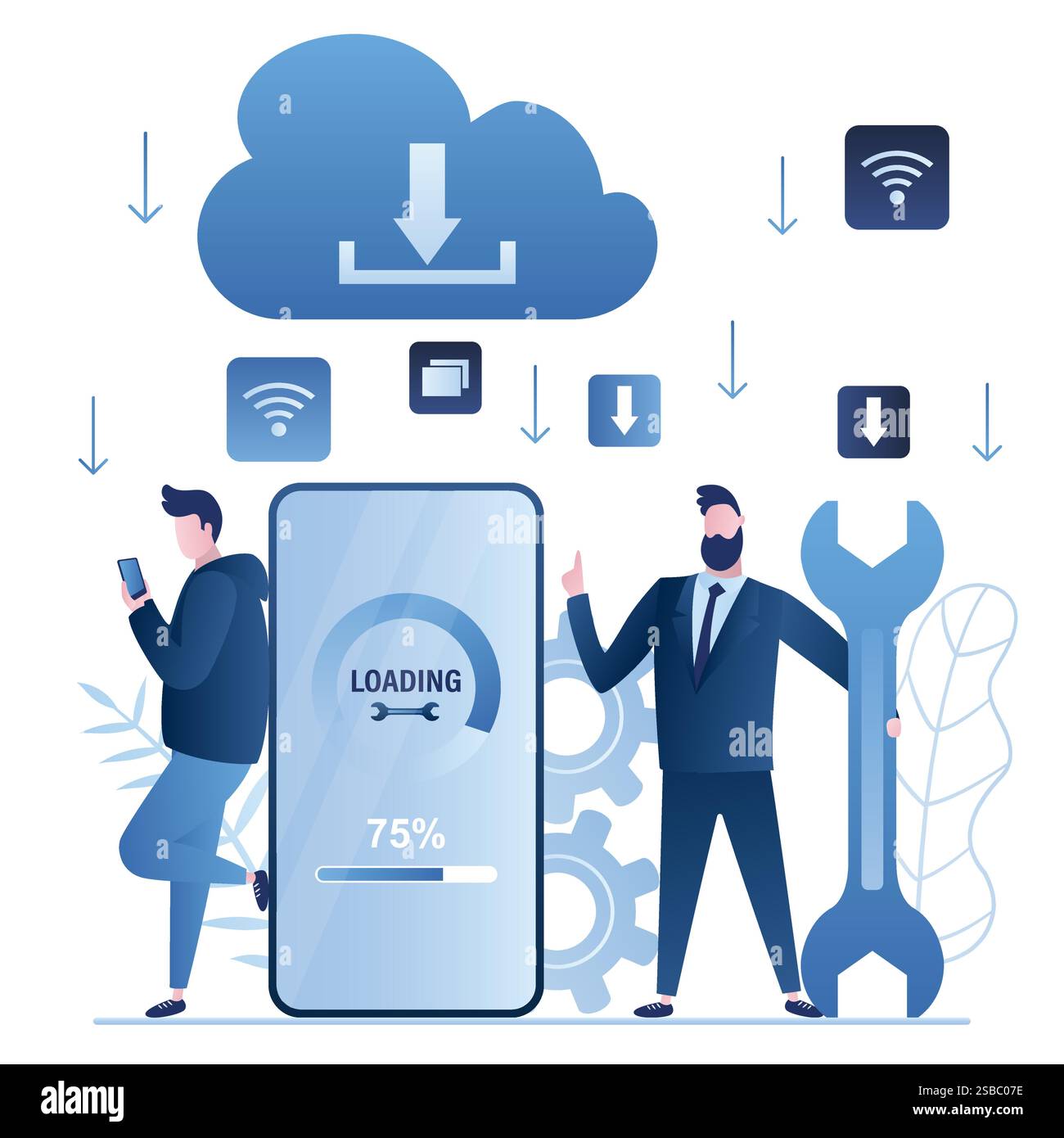 Downloading program files on smartphone, system update concept. Upgrade ...
