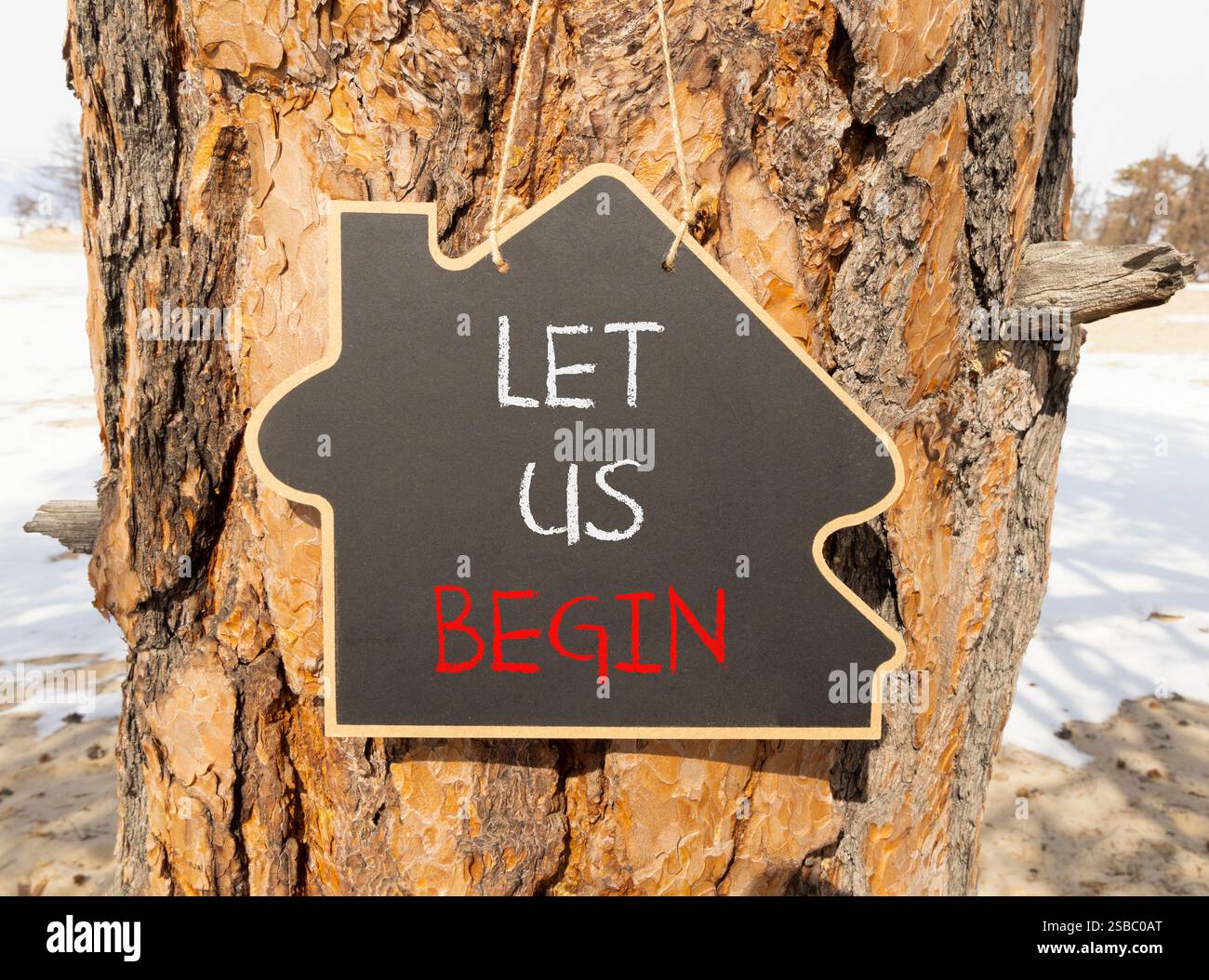Let us begin symbol. Concept words Let us begin on beautiful black ...