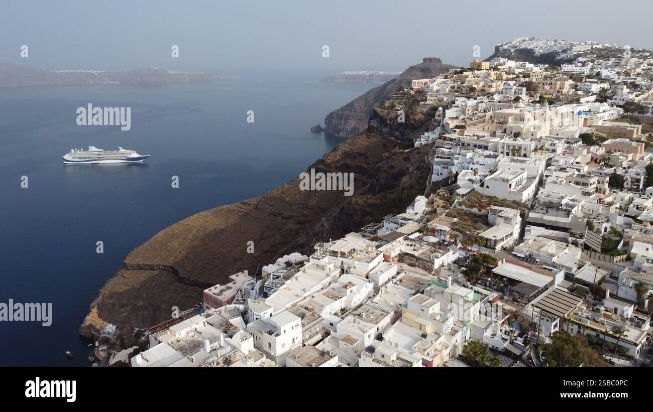 Santorini island aerial view,caldera,Fira capital,Aegean sea,Cyclades ...