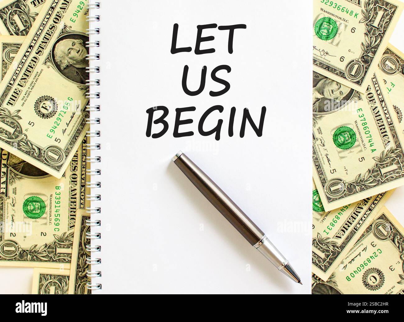 Let us begin symbol. Concept words Let us begin on beautiful white note ...