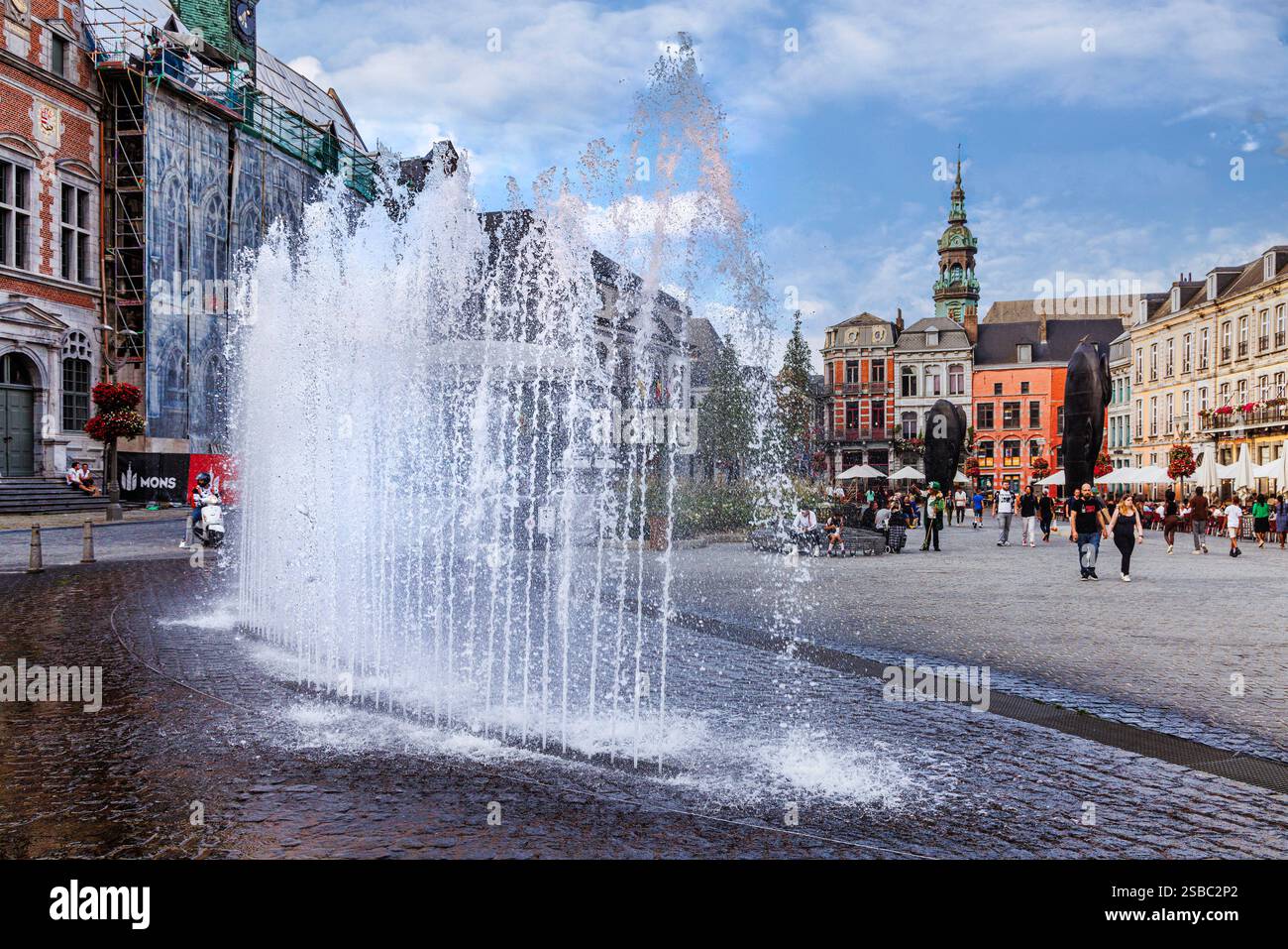 Fountains in main square, Mons, Belgium Stock Photo - Alamy