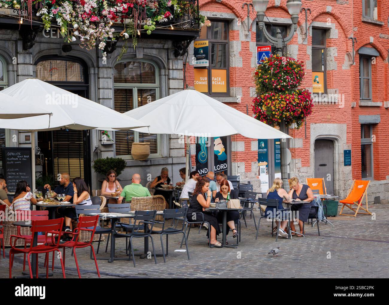Restaurant bar in main square, Mons, Belgium Stock Photo - Alamy