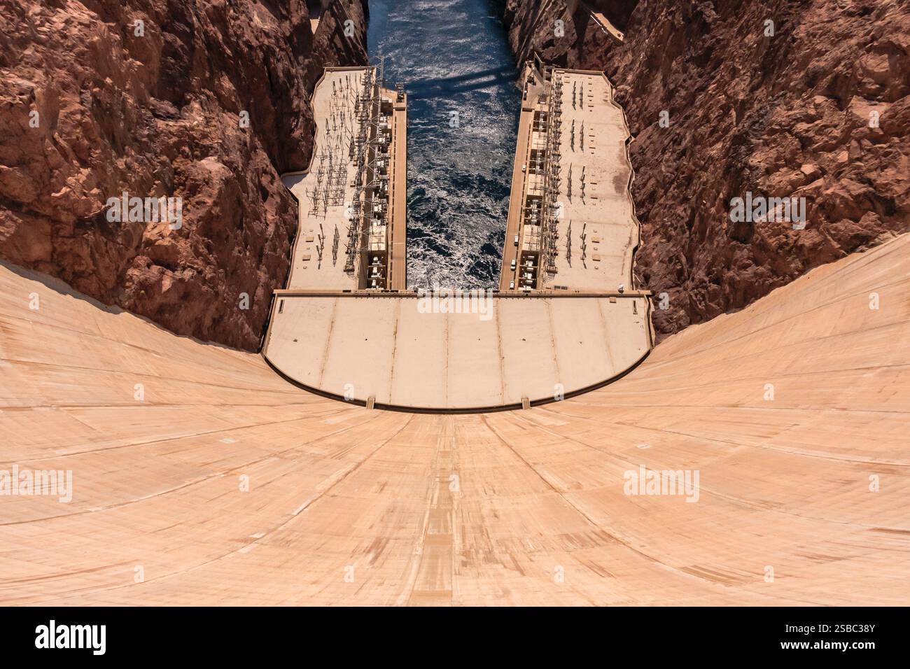 Hoover Dam, once known as Boulder Dam, is a concrete arch-gravity dam in the Black Canyon of the ...