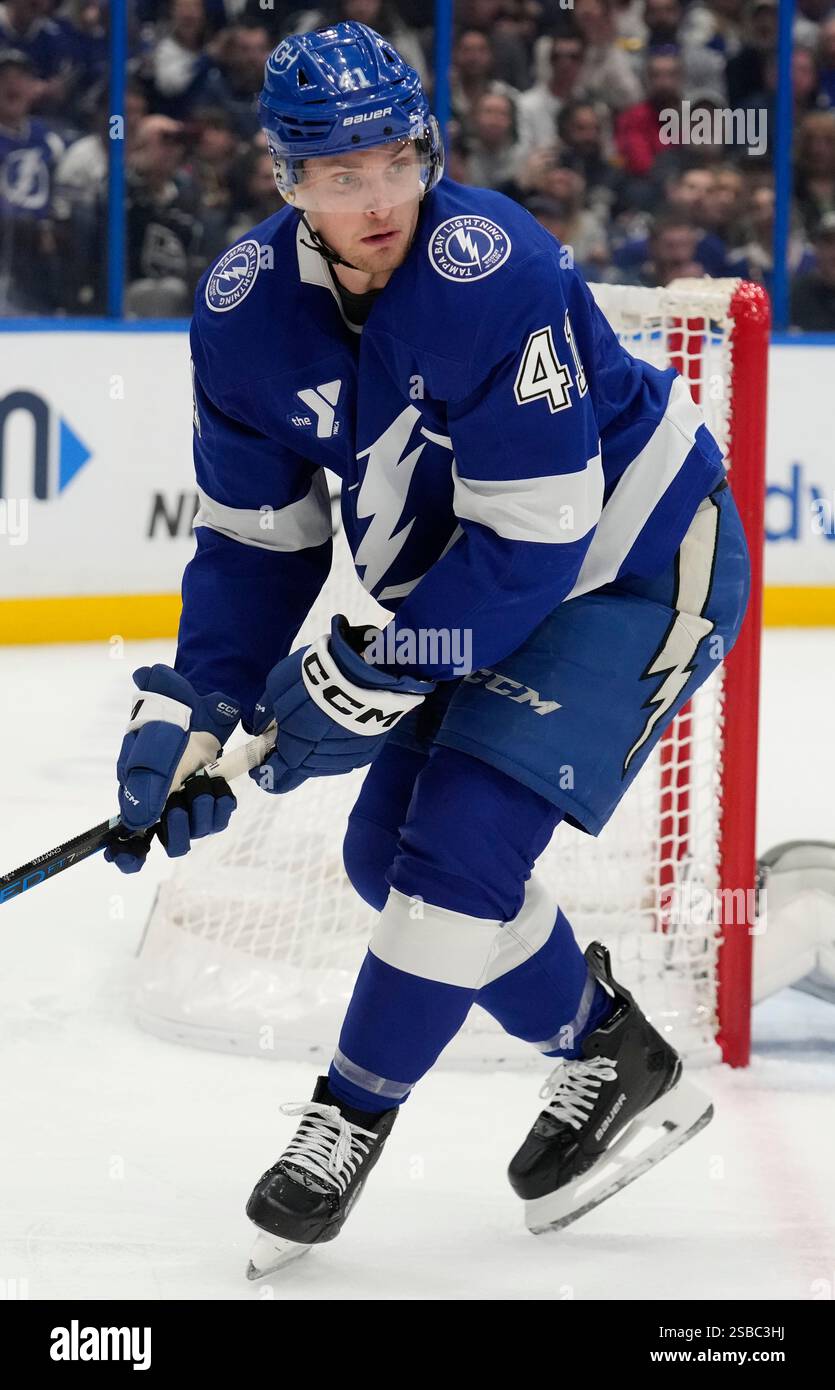 Tampa Bay Lightning right wing Mitchell Chaffee (41) against the Los ...