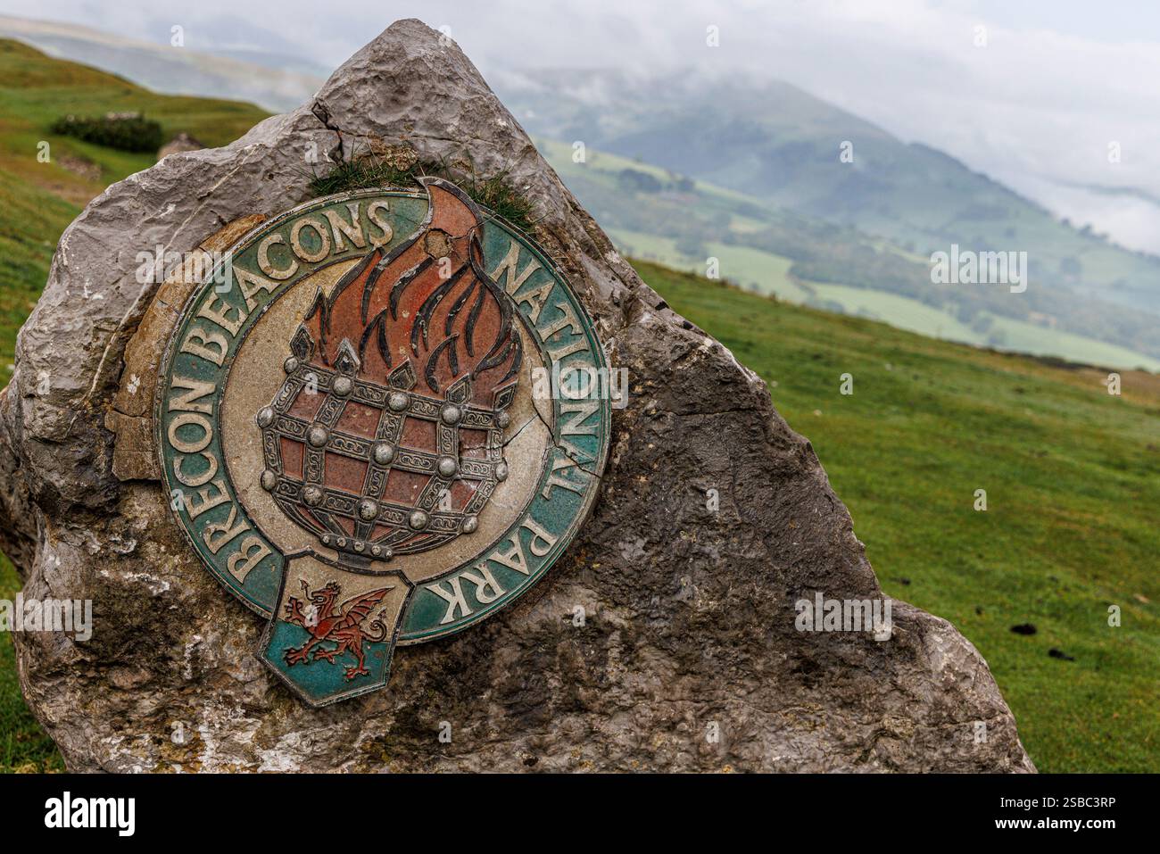 Brecon Beacons National Park, Bannau Brycheiniog, old name sign mounted ...