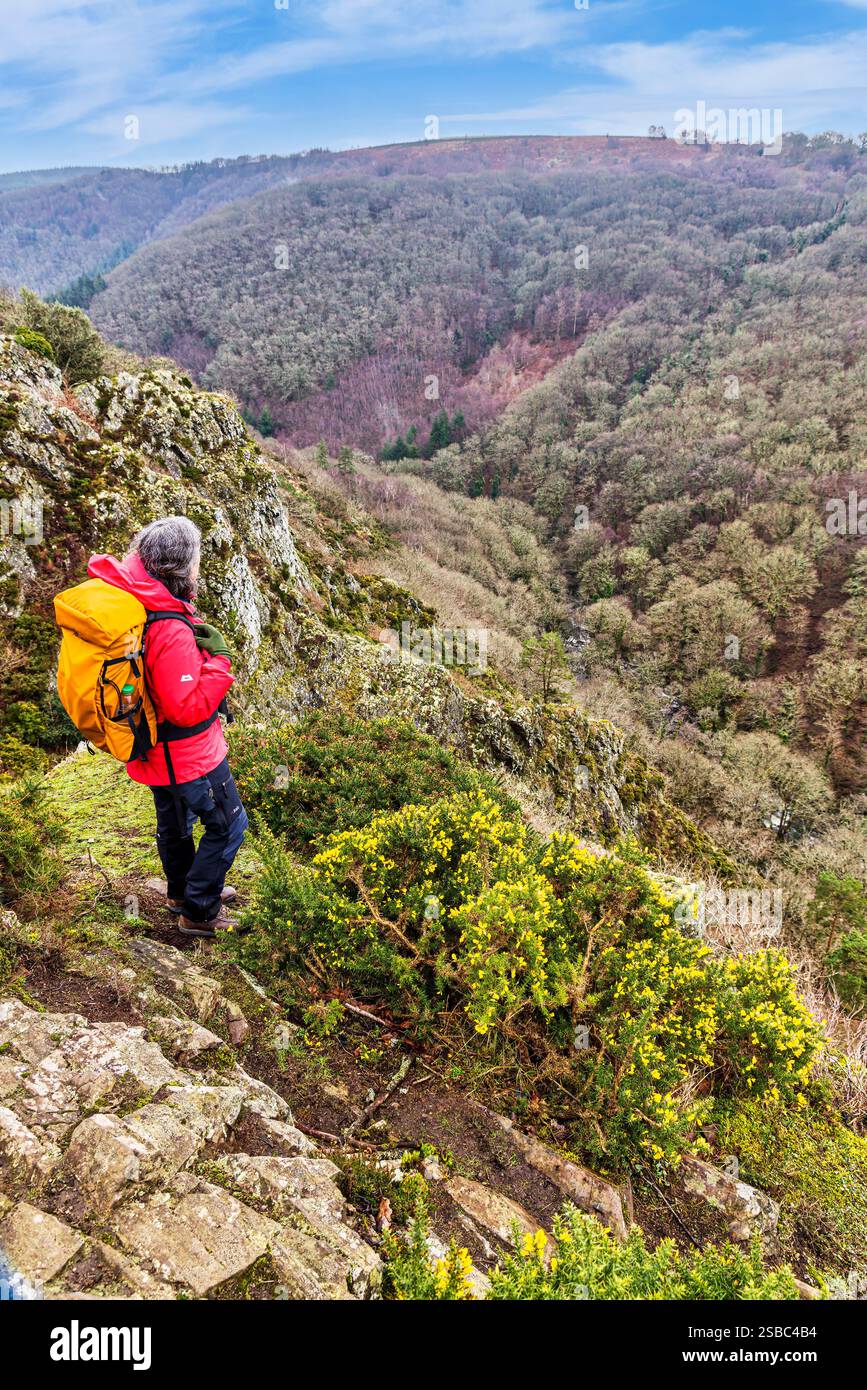 Walker on Sharp Tor, Teign Valley, Dartmoor, UK Stock Photo - Alamy