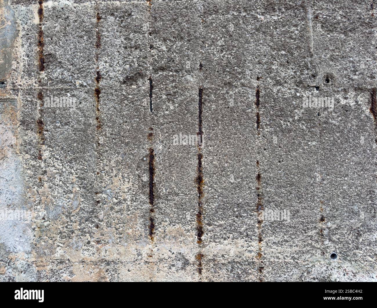 Weathered Concrete Texture with Rust Stains and Exposed Rusty Rebar ...