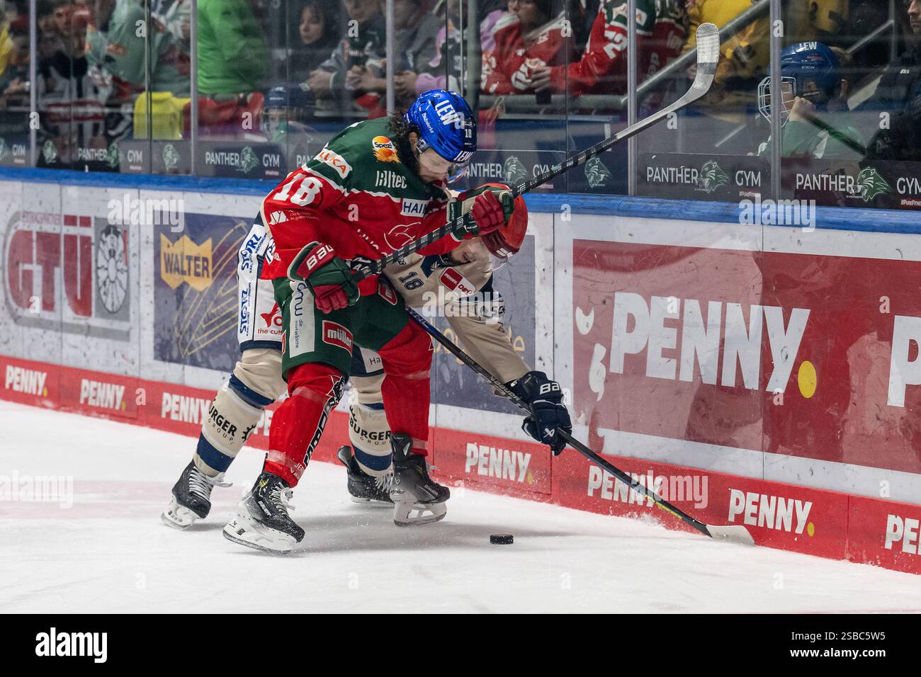 Kampf um den Puck / Zweikampf zwischen Anthony Louis (Augsburger ...