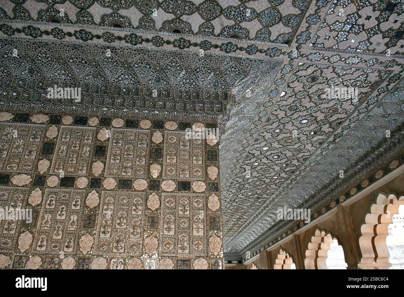 interior, Sheesh Mahal, Mirror Palace, Amer Fort, Amer, Rajasthan ...