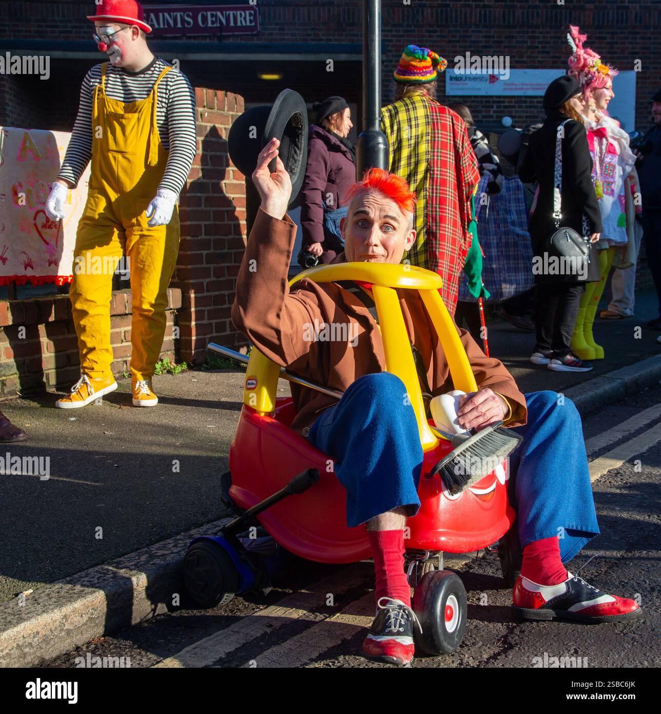 February 2, 2025, London, England, United Kingdom: Clowns arrive to ...