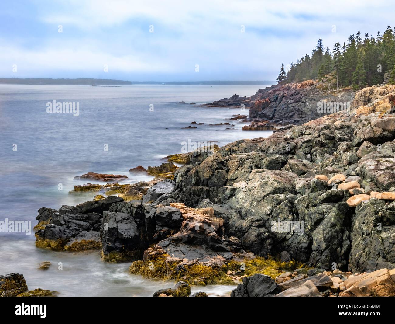 Rugged rocky Atlantic Ocean coast on the Park Loop Road on Mount Desert ...