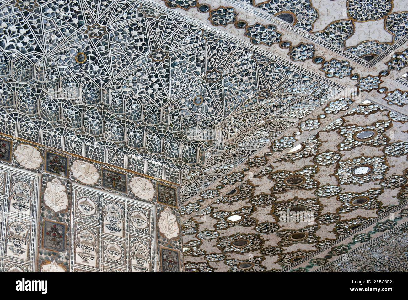 interior, Sheesh Mahal, Mirror Palace, Amer Fort, Amer, Rajasthan ...