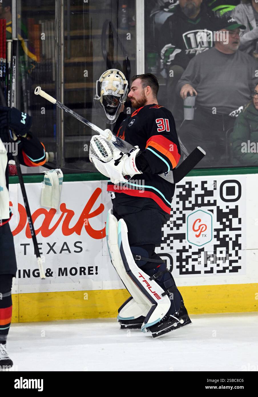 CEDAR PARK, TX - FEBRUARY 01: Coachella Valley Firebirds goalie Philipp ...