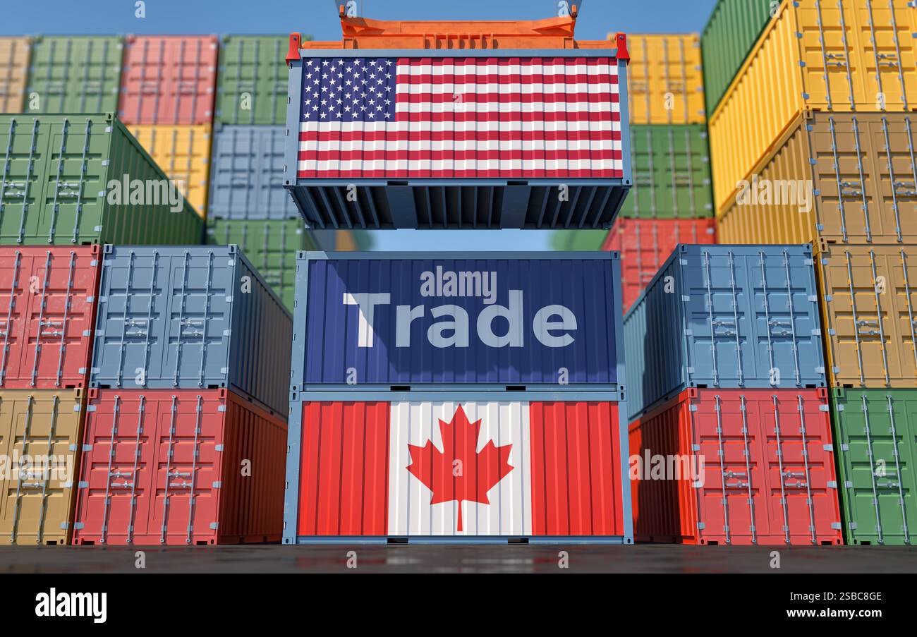 Cargo Container with USA and Canada flag. 3D Rendering Stock Photo - Alamy