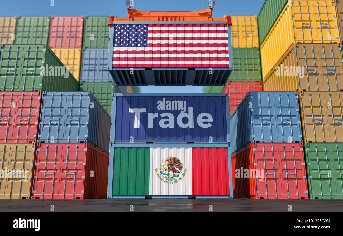 Cargo Container with USA and Mexico flag. 3D Rendering Stock Photo - Alamy
