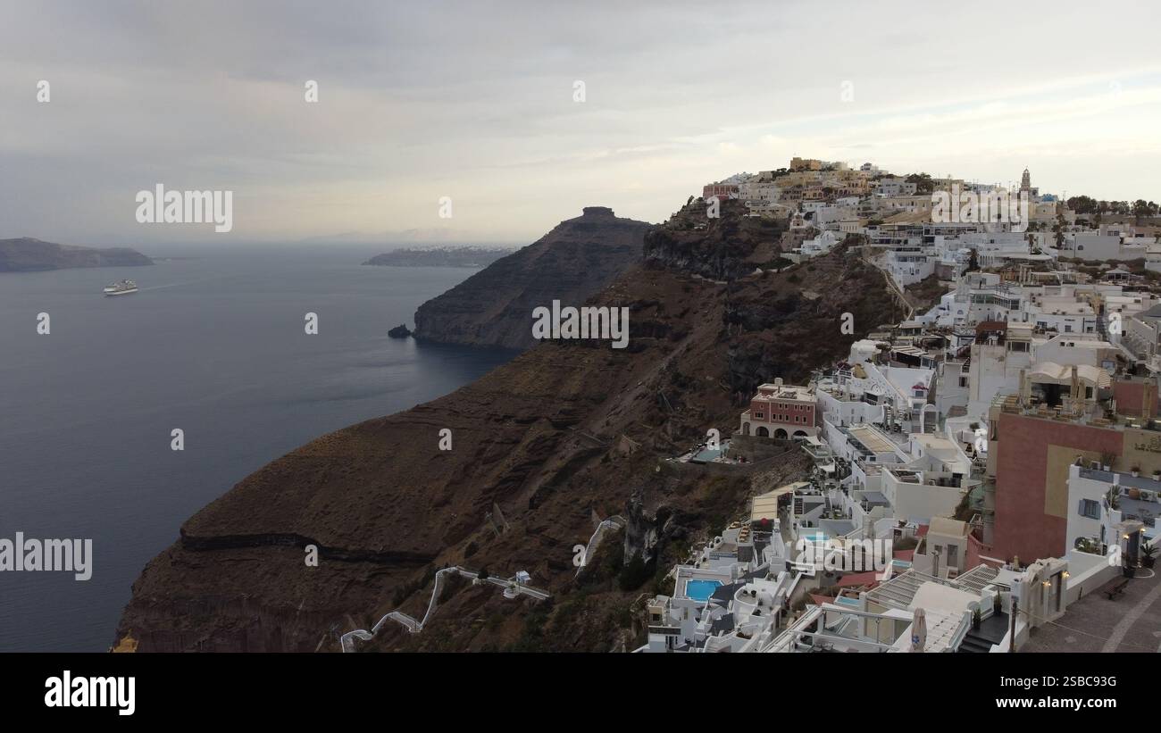 Santorini island aerial view,caldera,Fira capital,Aegean sea,Cyclades ...