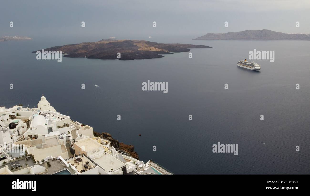 Santorini island aerial view,caldera,Fira capital,Aegean sea,Cyclades ...