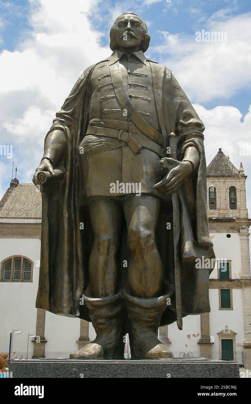 statue of Thome de Souza, founder of Salvador city, state of Bahia ...